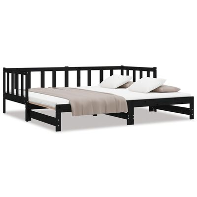 vidaXL Καναπές Κρεβάτι Μαύρος 2 x (90 x 200) εκ. από Μασίφ Ξύλο Πεύκου ...