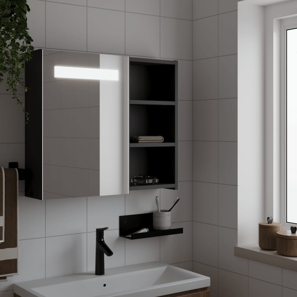 vidaXL Καθρέφτης Μπάνιου με Ντουλάπι & LED Μαύρο 60 x 13 x 52 εκ ...