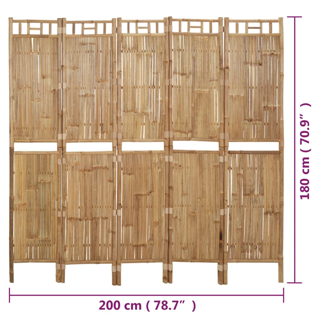 vidaXL Διαχωριστικό Δωματίου με 5 Πάνελ 200 x 180 εκ. από Μπαμπού ...